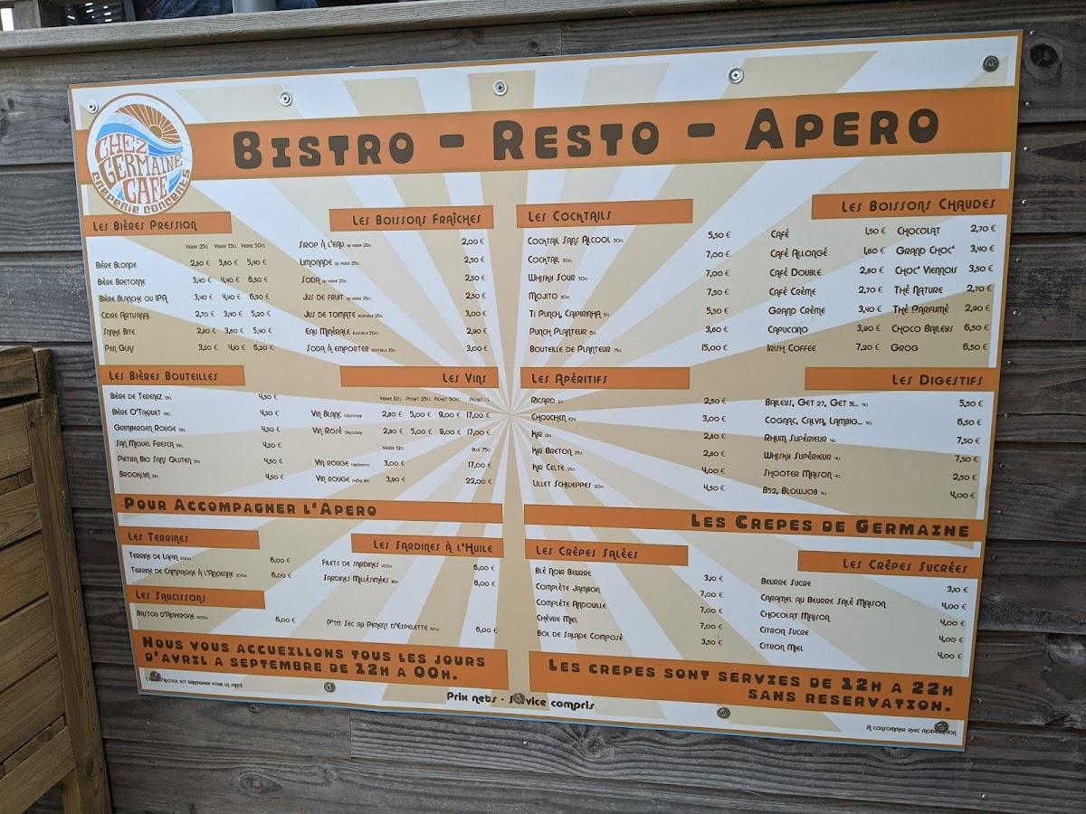 Menu at Chez Germaine pub & bar, Camaret-sur-Mer