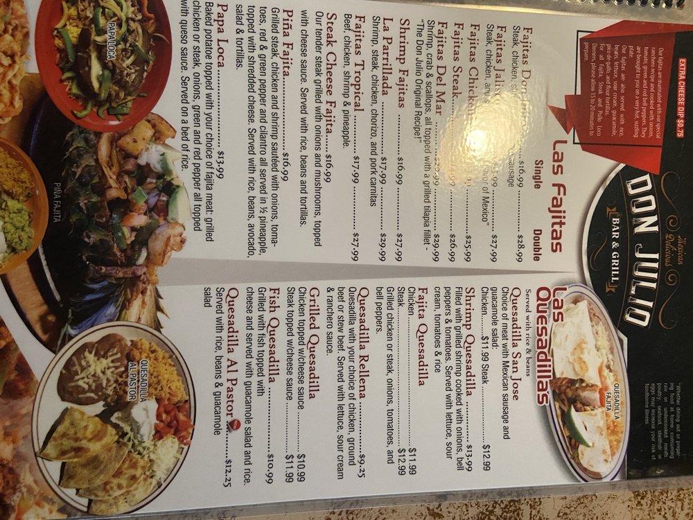 Menu at Don Julio Mexican Grill restaurant, Owasso, N Garnett Rd