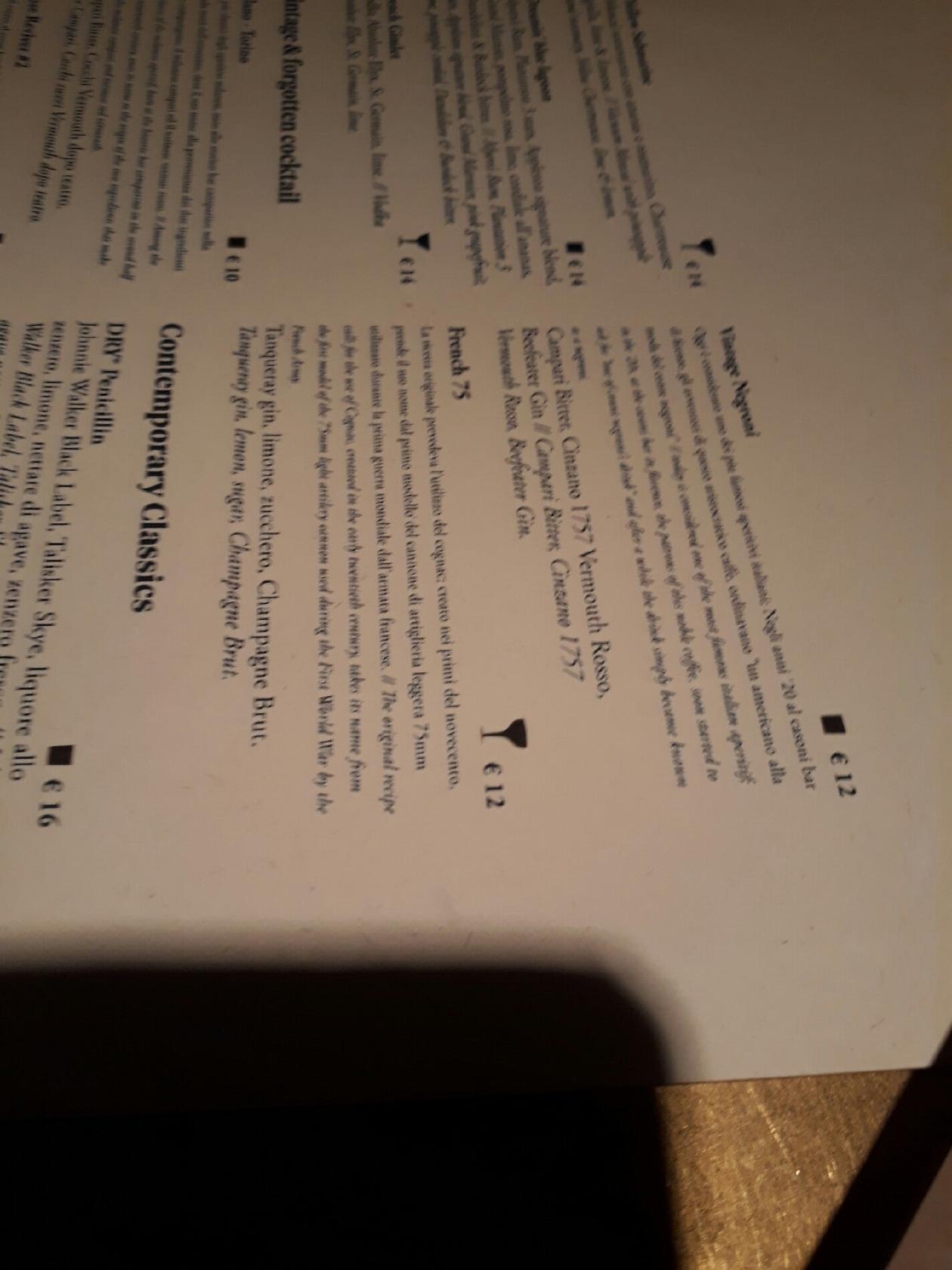 Menu at Dry pub & bar, Milan, Via Solferino