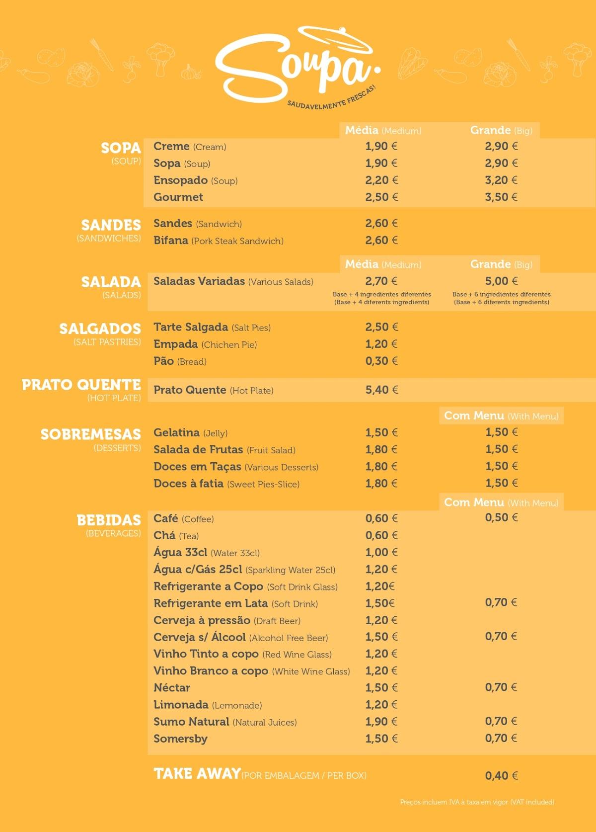 Menu at SOUPA restaurant, Viseu