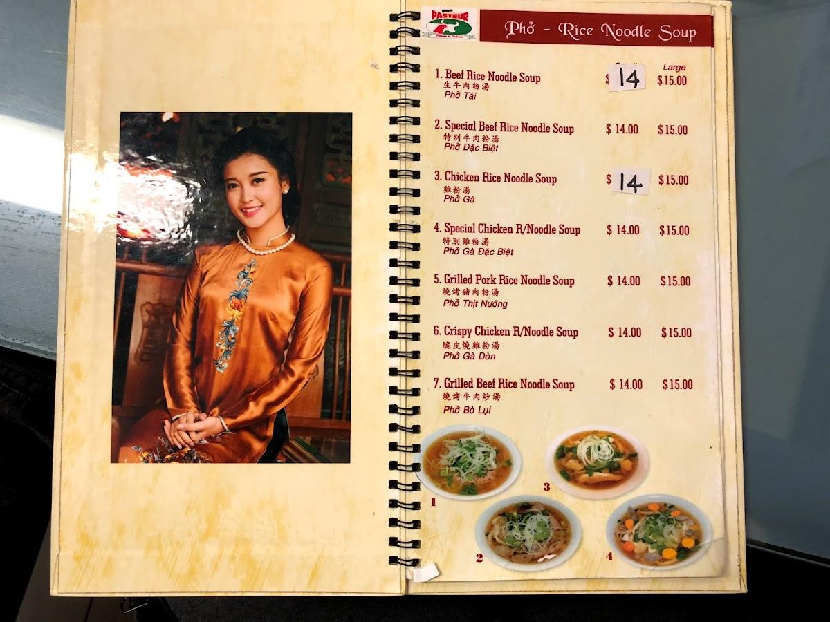 Menu at Pho Pasteur restaurant, Haymarket