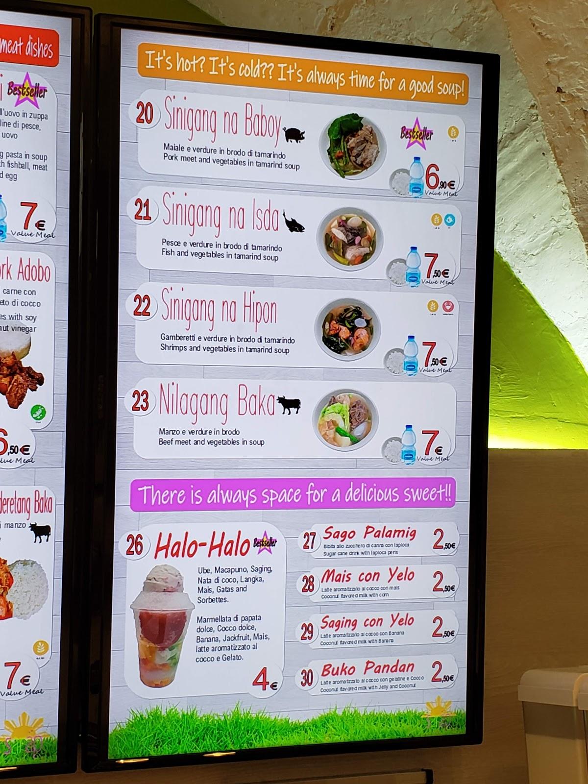 Menu at Sarap Filipino Restaurant, Rome, Viale Giulio Cesare