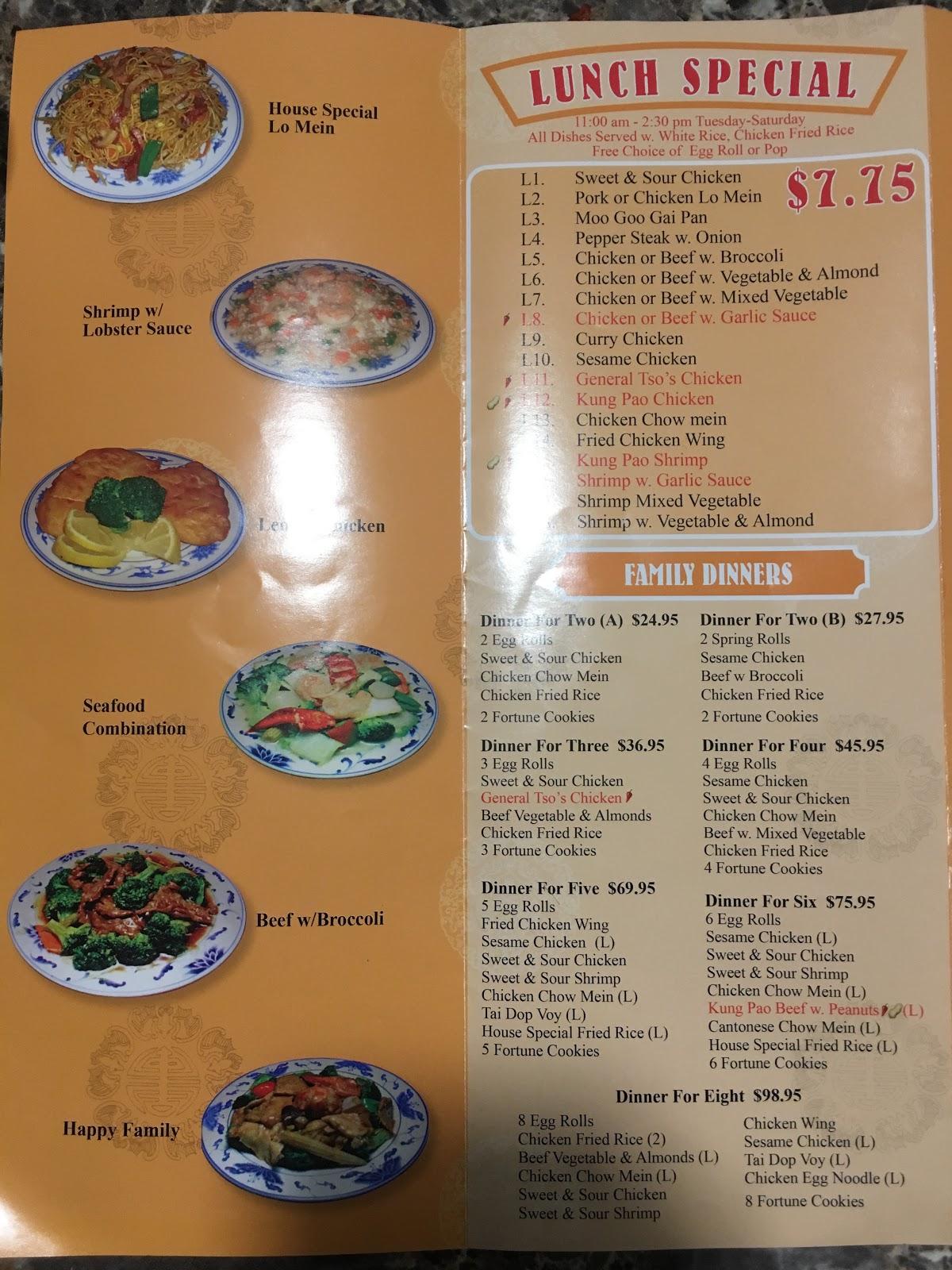 Menu at Shanghai Restaurant, Mitchell