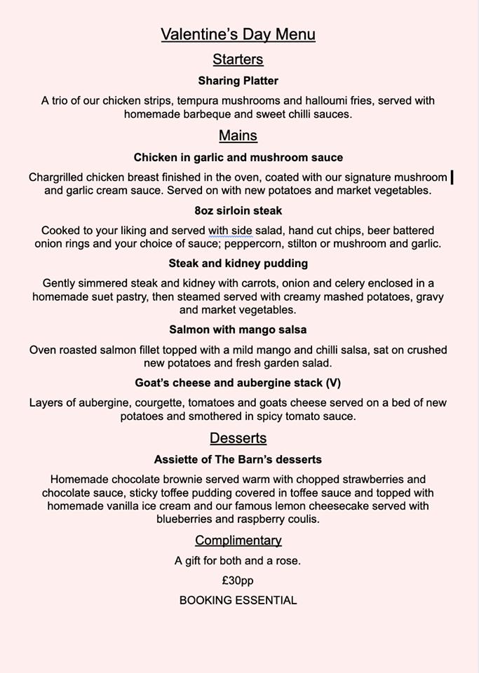 Menu at The Barn Restaurant, Wisbech, 2 School Rd