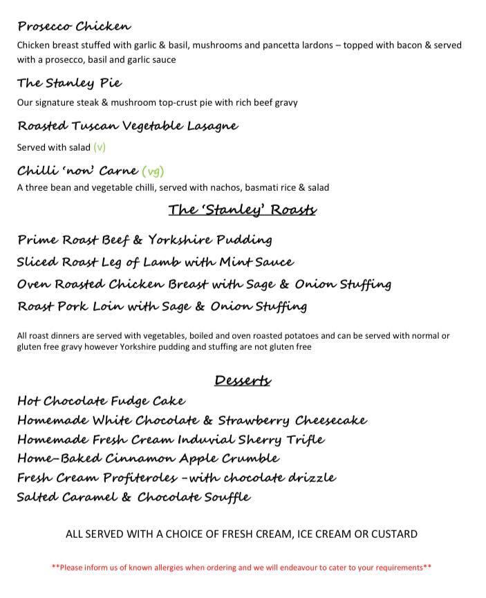 Menu at The Stanley Arms pub & bar, St Helens