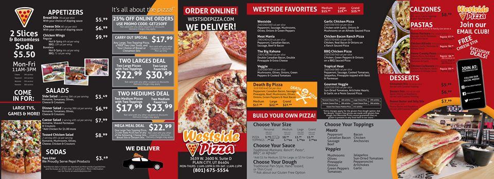 Menu at Westside Pizza pizzeria, Plain City