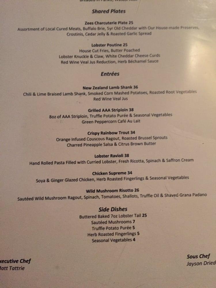 Menu at Zees Wine Bar & Grill, Niagara-on-the-Lake