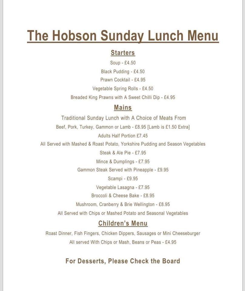 Menu at Hobson pub & bar, Newcastle upon Tyne