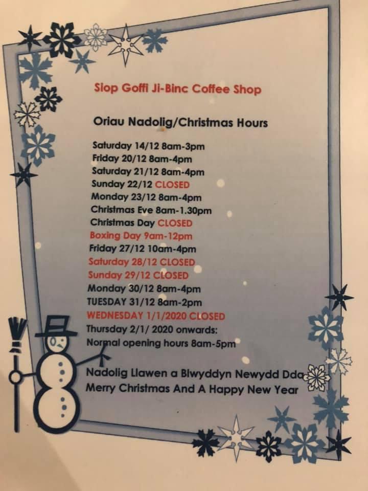 Menu at Ji-Binc cafe, Denbigh