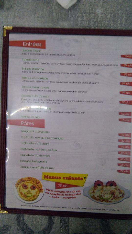 Menu au Pizzaghetti restaurant, Temara, R322
