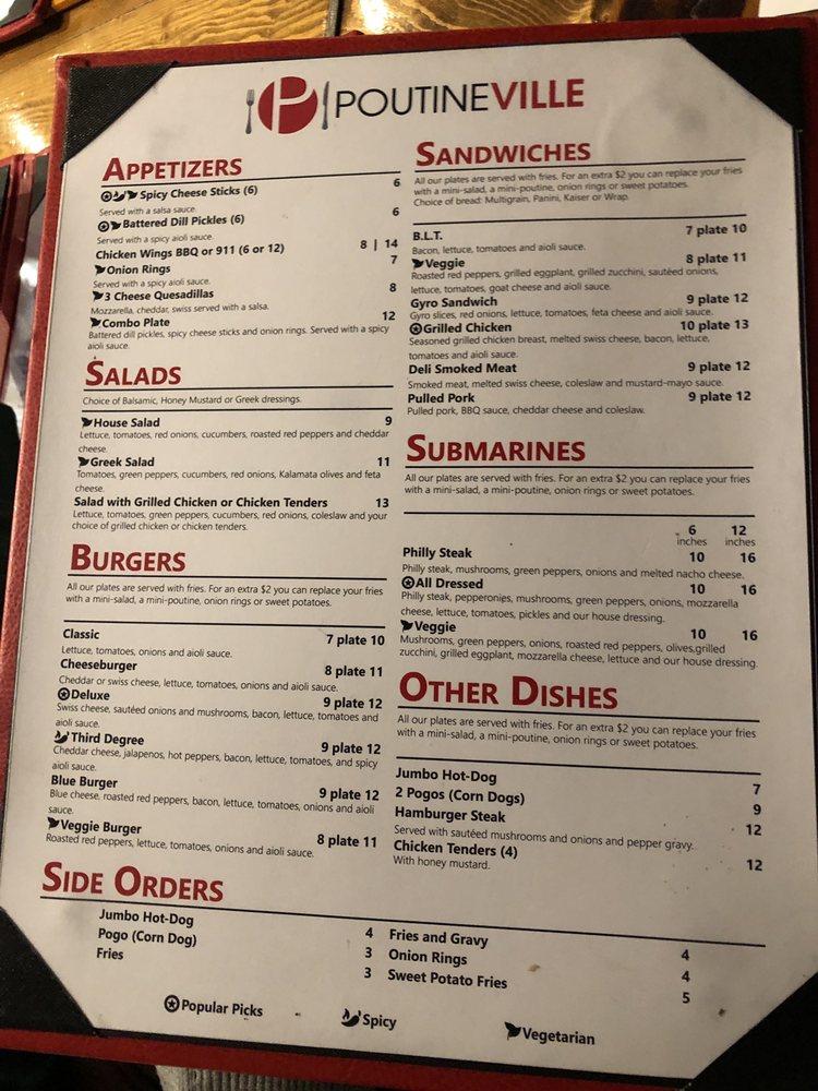 Menu at Poutineville restaurant, Québec City
