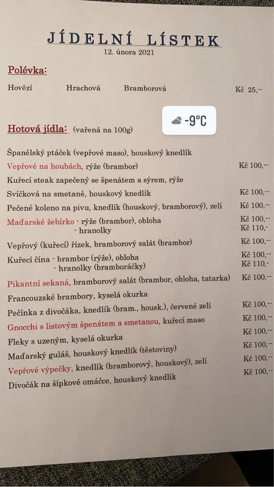 Menu at Restaurace Jindice restaurant, Rašovice