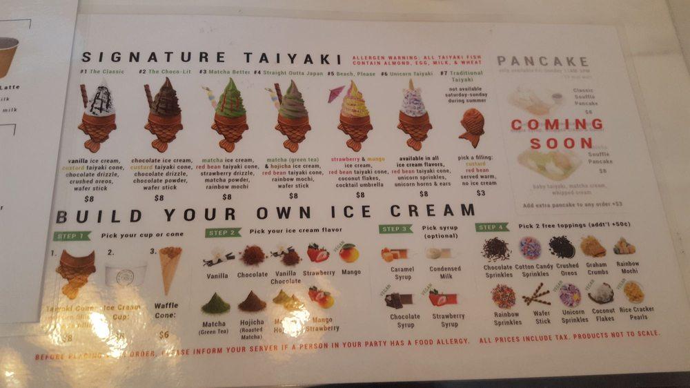 Menu at Taiyaki NYC - Boston desserts, Boston