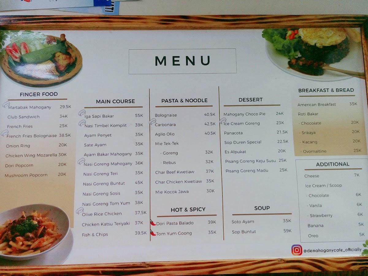 Menu at De Mahogany Cafe, Depok, Jl. Mahogany Residence