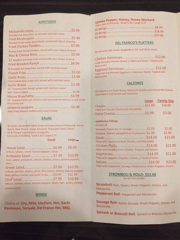 Menu at Del Franco's Pizza pizzeria, Sorrento