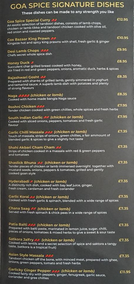 Menu at Goa - Bengal Spice restaurant, Milnthorpe