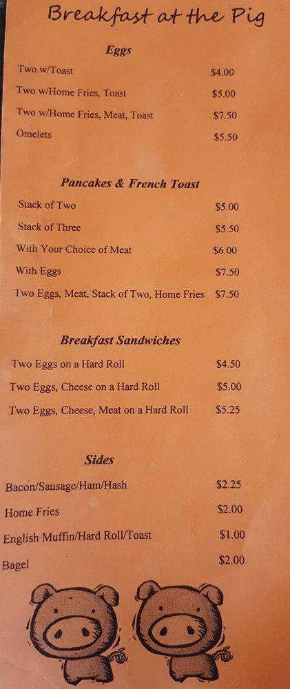 Menu at Pig II Deli cafe, Indian Lake