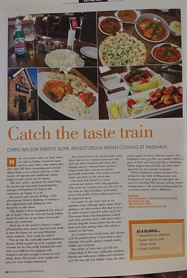 Menu at Rajdhani restaurant, Sheffield