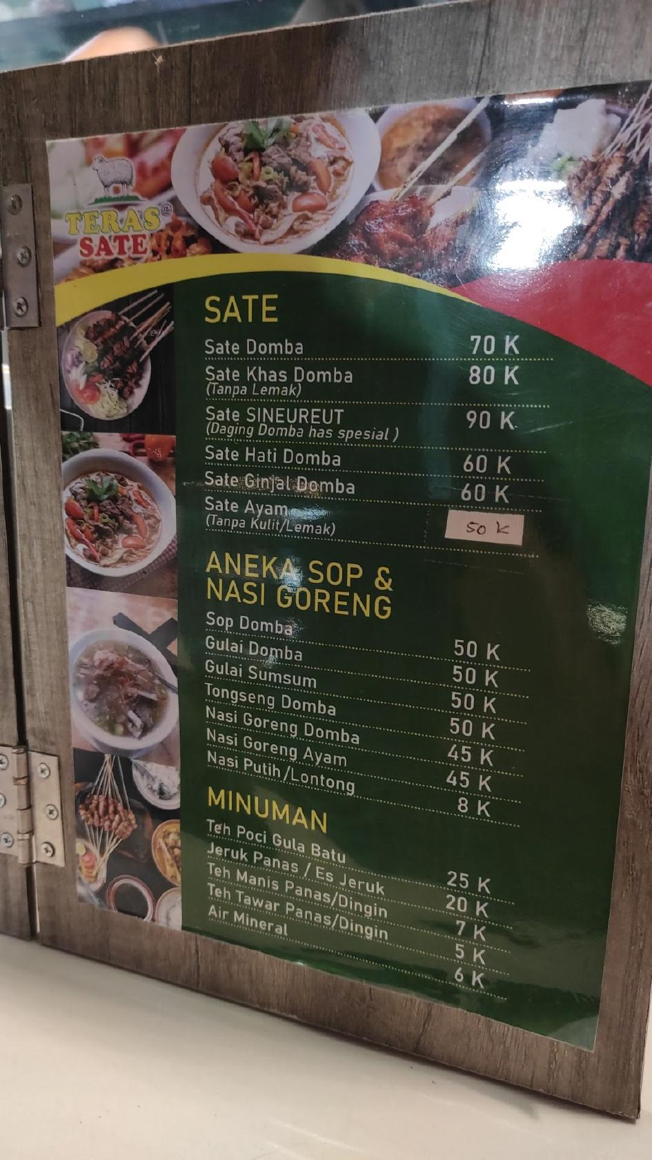 Menu at Teras Sate restaurant, Dadap