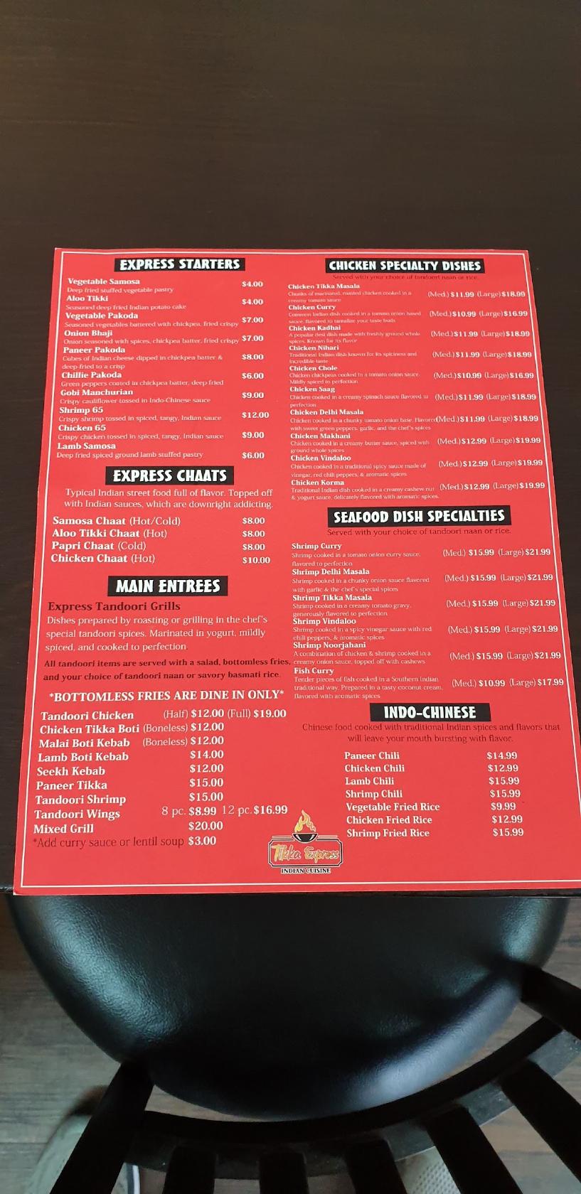 Menu at Tikka Express Gainesville restaurant, Gainesville