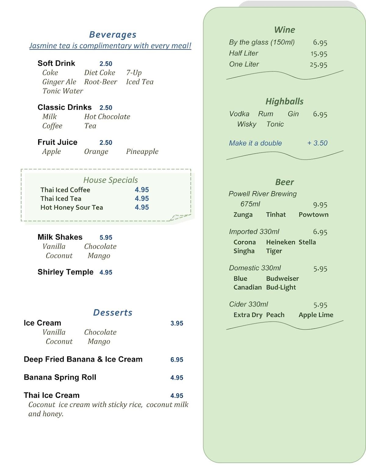 Menu at Zabb Dee Kitchen restaurant, Powell River