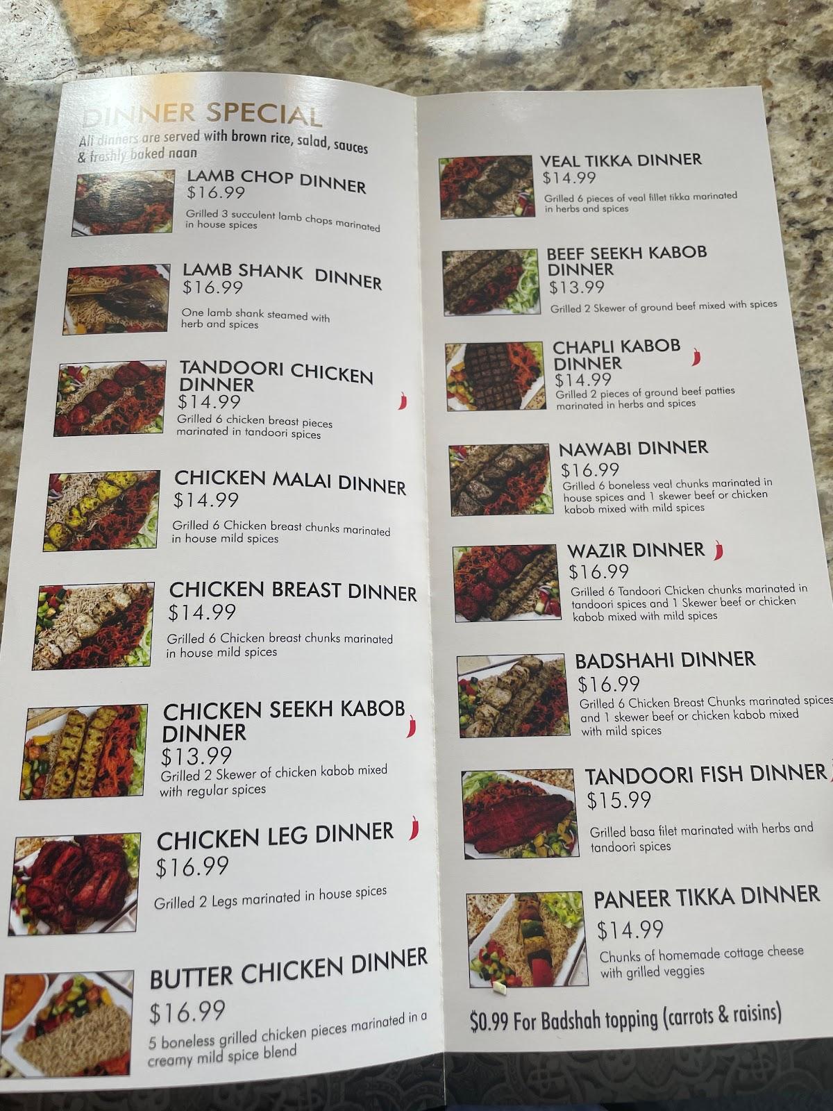 Menu at Badshah Grill restaurant, Mississauga