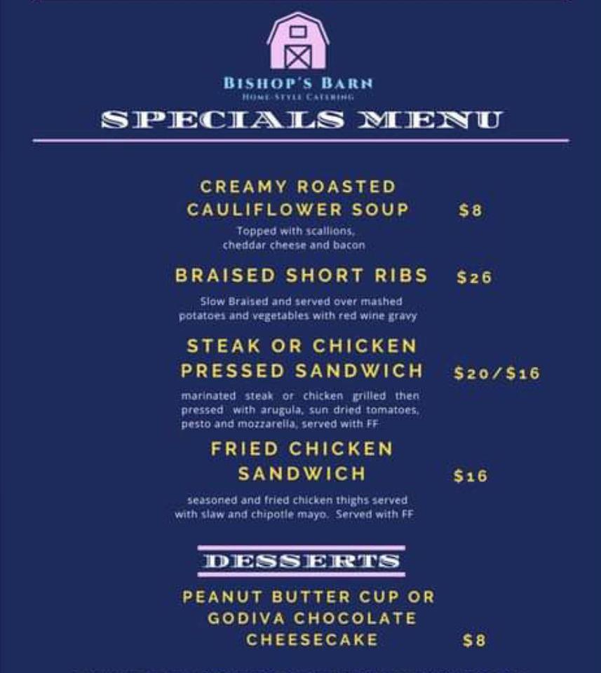 Menu at Bishop’s Barn Catering, New York City