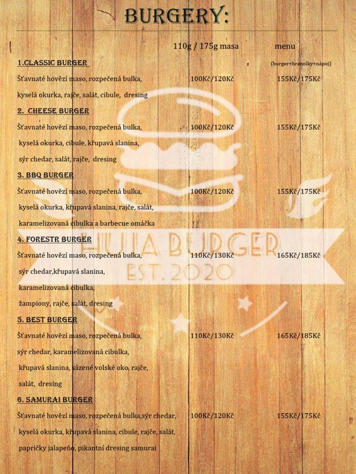 Menu at Huja Burger restaurant, Borohrádek