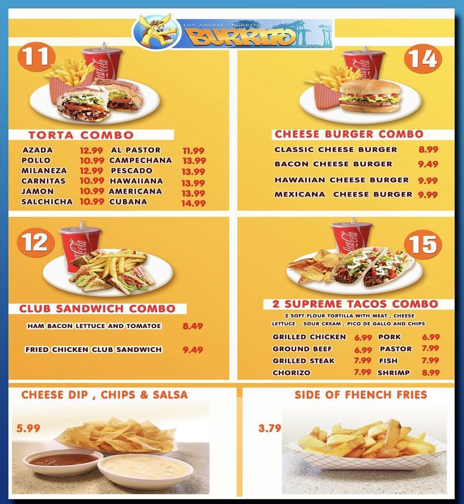 Menu at Los Angeles Burrito Alabaster restaurant, Alabaster