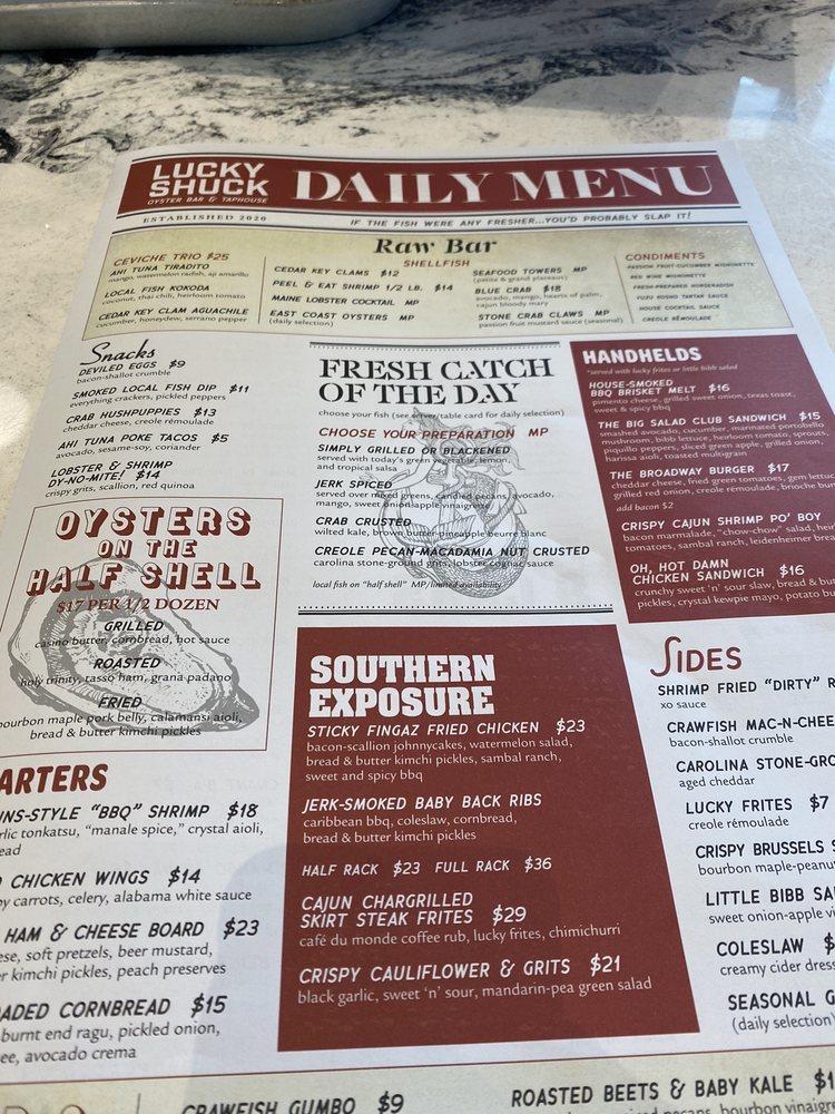 Menu at Lucky Shuck pub & bar, Jupiter