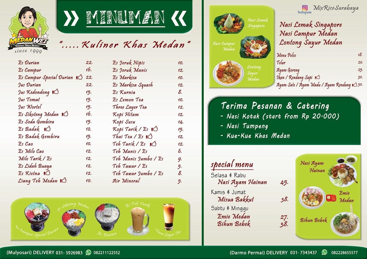 Menu at Medan Wei (Kuliner Khas Medan) restaurant, Surabaya