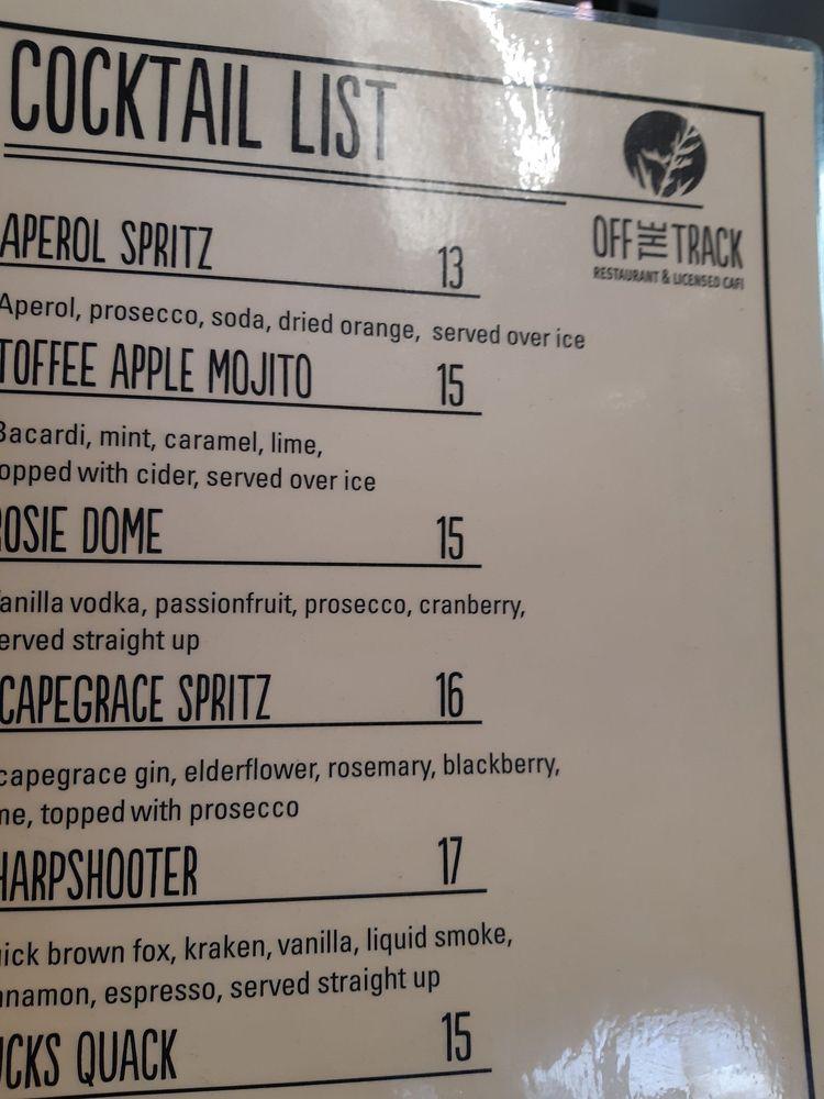Menu at Off The Track Restaurant and Licenced Cafe, Havelock North, 114 ...
