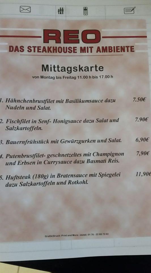 Menu at Reo Steakhouse, Schenefeld, Kiebitzweg 2