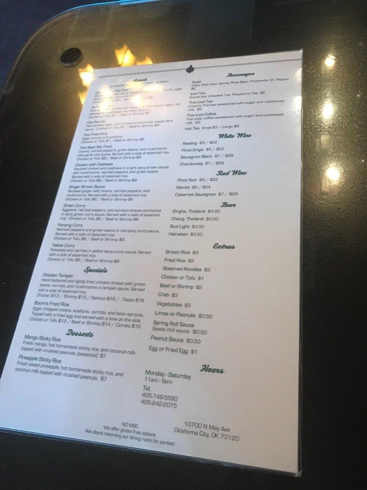 Menu at Tana Thai Bistro restaurant, Oklahoma City