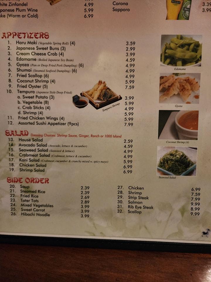 Menu at Yummy Yummy Japanese Restaurant, Marion