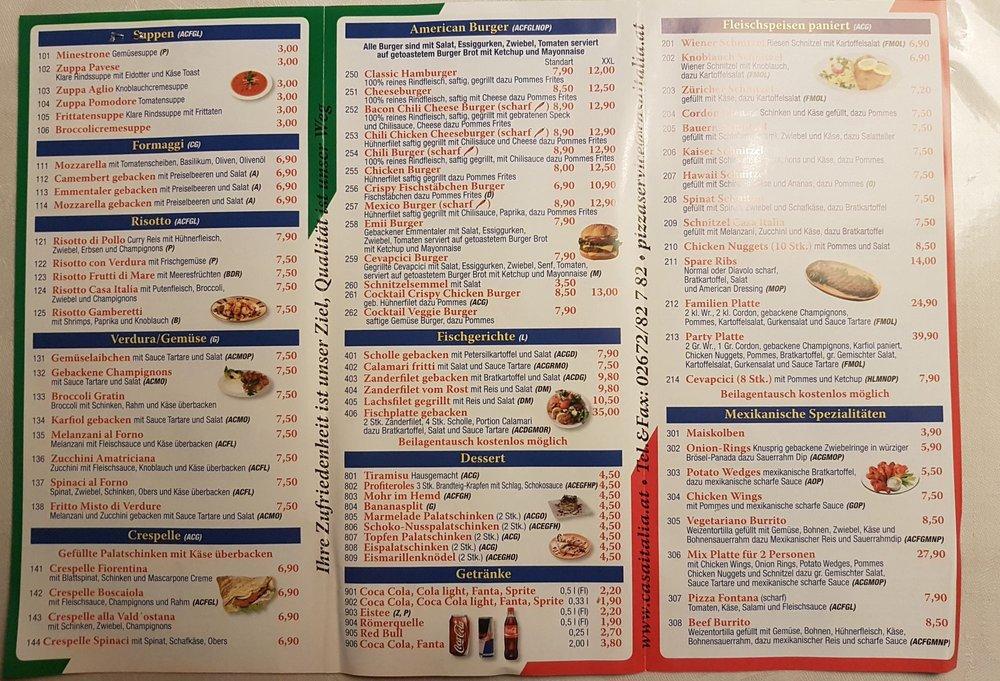 Menu at Casa Italia pizzeria, Berndorf