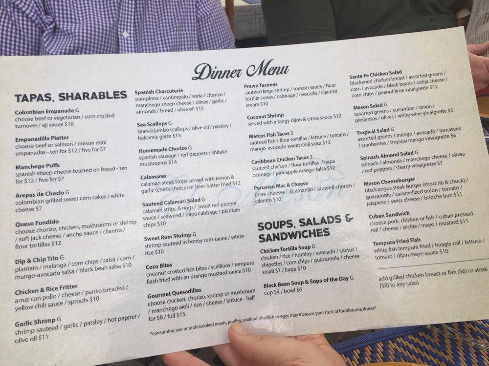 Menu at El Meson restaurant, West Carrollton