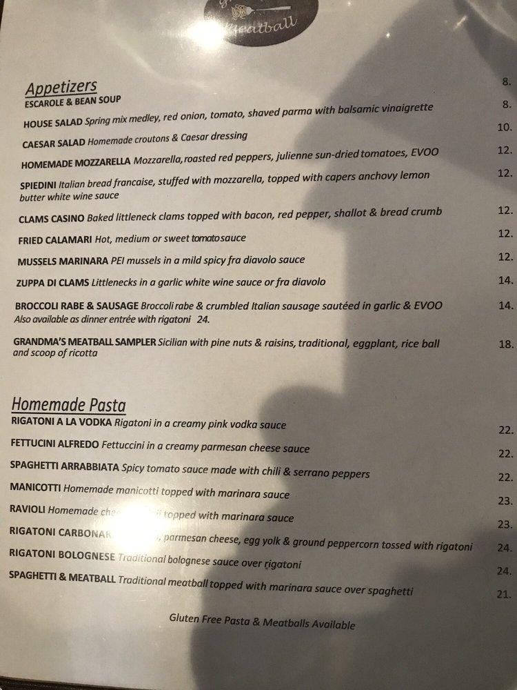 Menu at Grandma's Meatball restaurant, Manasquan