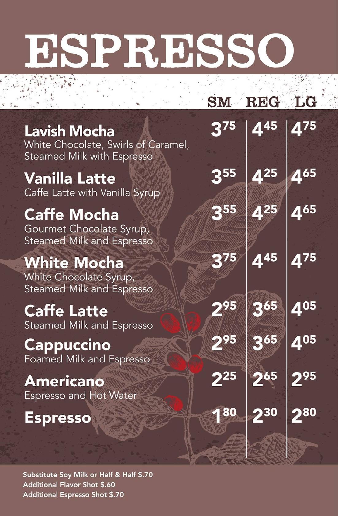 Menu at Lavish Coffee Bar, Jasper
