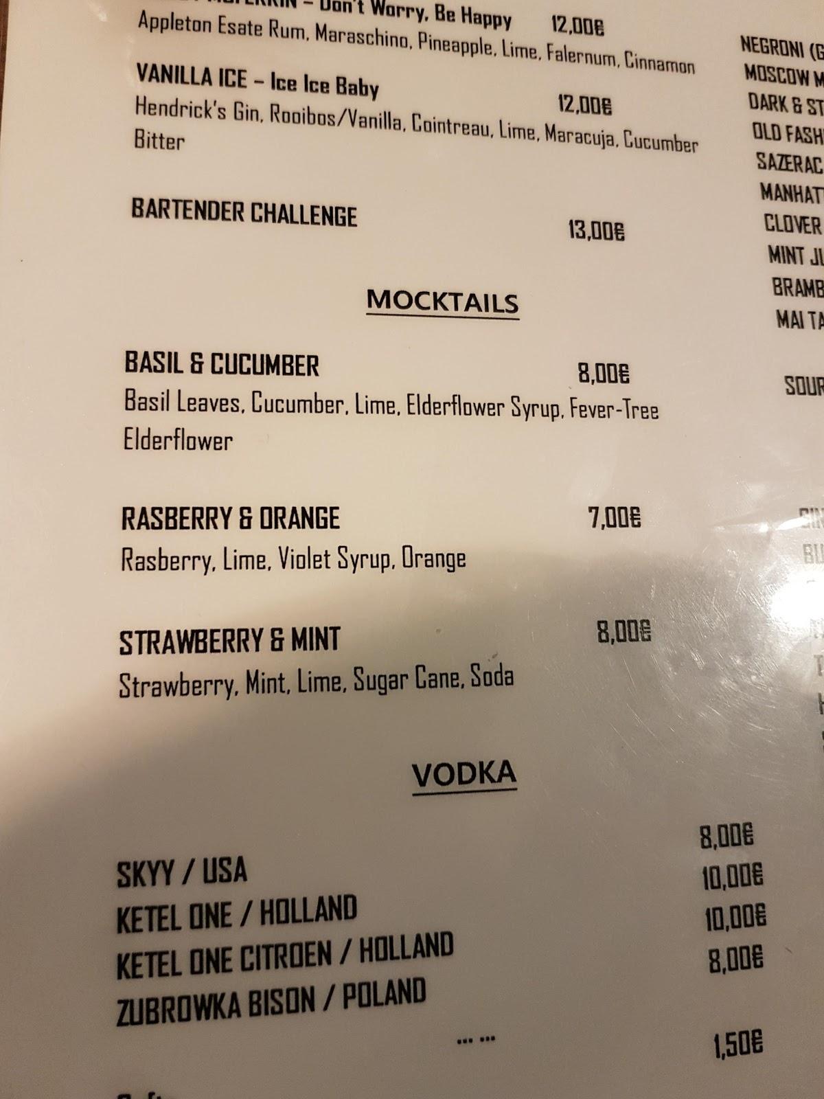 Menu at Le Red Monkey, Ixelles