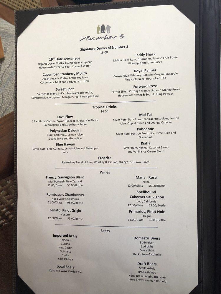 Menu at Number 3 Restaurant, Puako