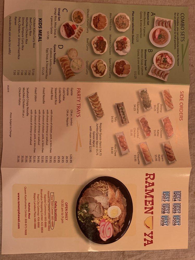 Menu at Ramen Ya restaurant, Ewa Beach, 91-1401Fort