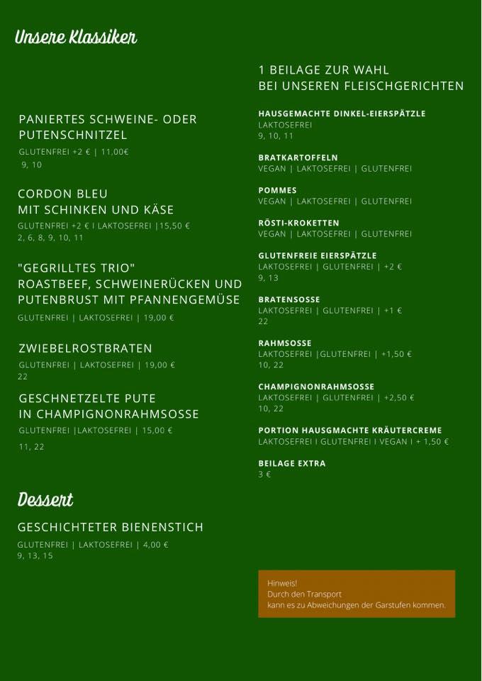 Speisekarte von Waldhorn restaurant, Wangen