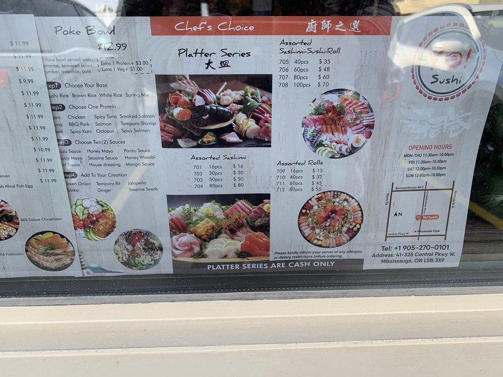 Menu at YO!Sushi restaurant, Mississauga