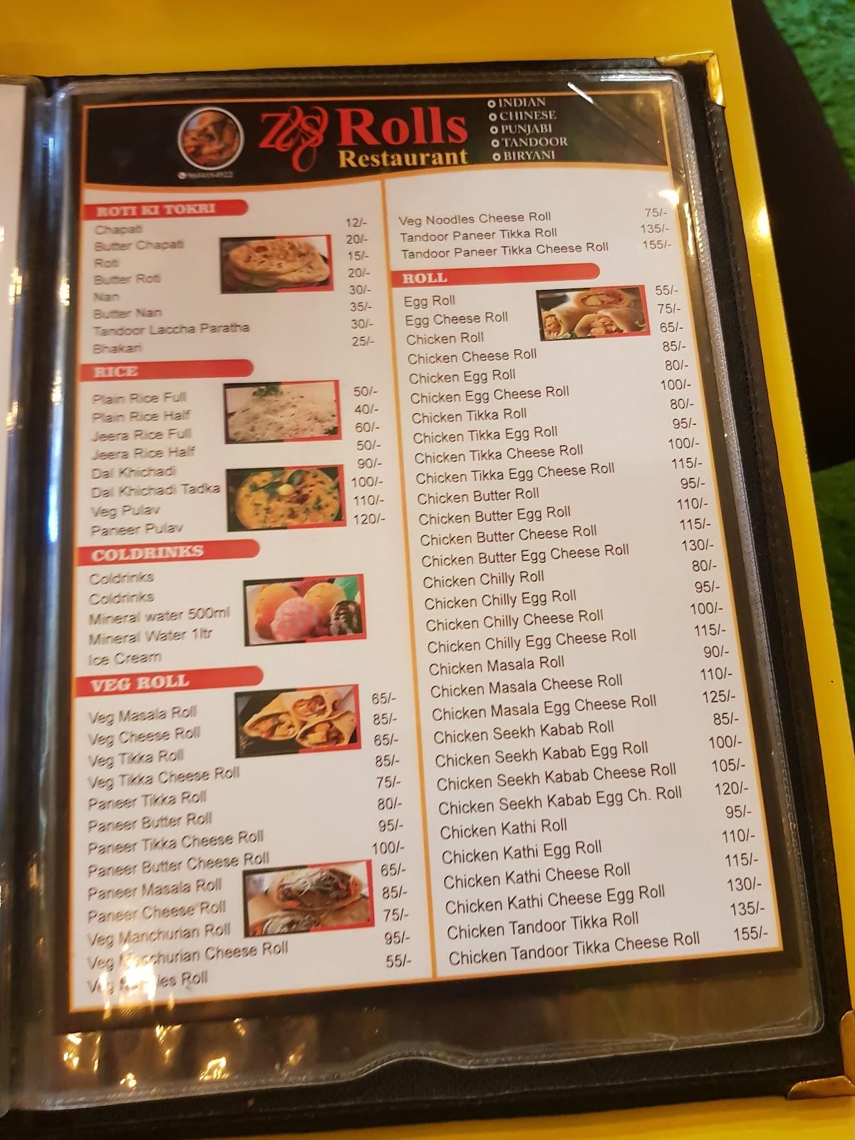 Menu at Z&S ROLLS RESTAURANT, Lonavala, Bhangarwadi Rd