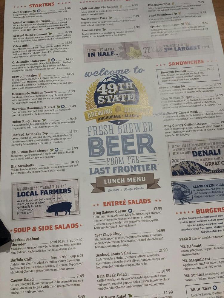Menu at 49th State Brewing - Anchorage steakhouse, Anchorage