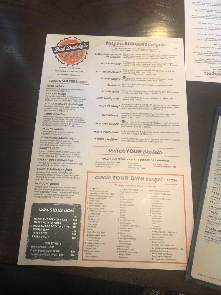 Menu at Bad Daddys Burger Bar, Columbia