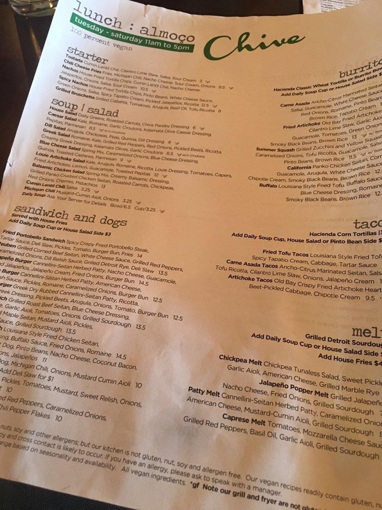 Menu at Chive Deli, Catering + Events pub & bar, Farmington