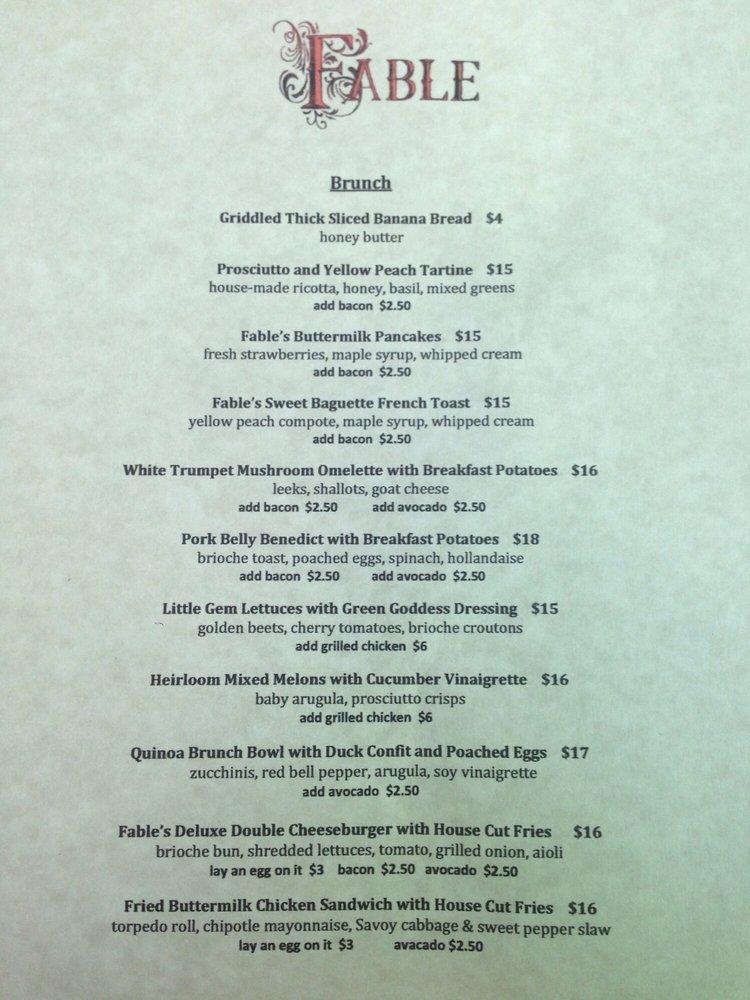 Menu at Fable pub & bar, San Francisco
