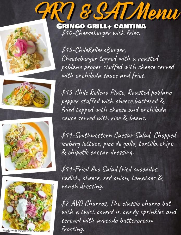 Menu at GRINGO grill + cantina pub & bar, Tucson
